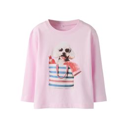 Langarmshirt name it "NMFVOTEA LS NREG TOP", M&auml;dchen, Gr. 110, pirouette print:beach poodle, Jersey, Obermaterial: 100% Baumwolle, bedruckt, normal normal, Rundhals, Shirts Langarmshirt, mit tollen Tiermotiven