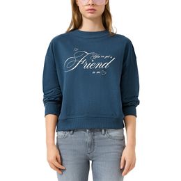 Sweater QS, Damen, Gr. S (36), blau, Sweatware, Obermaterial: 60% Baumwolle, 40% Polyester, bedruckt, normal h&uuml;ftbedeckend, Rundhals, B&uuml;ndchen, Sweatshirts Sweater, mit Frontprint/Letter-Print
