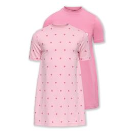 Nachthemd KIDS Only "KMGRILA 2-P SS NIGHTWEAR DRESS JRS", M&auml;dchen, Gr. 92, N-Gr, romance rose pack:aop heart, cashmere, cashmere rose detail heart, Jersey, Obermaterial: 100% Baumwolle, bedruckt, gepunktet, unifarben, Basic ca. Mitte Oberschenkel, Rundhals, Kleider Nachthemd