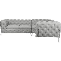 Chesterfield-Sofa Home Affaire "Amaury L-Form", silber, B:264cm H:75cm T:204cm, Struktur (100% Polyester);Samtoptik (100% Polyester), Sofas, Chesterfield-Sofa, moderne Chersterfield-Optik, Breite 262 cm, Fu&szlig;farbe w&auml;hlbar