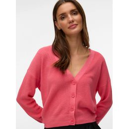 V&eacute;ro Moda Strickjacke VERO MODA "VMNEWLEXSUN LS SHORT V-NECK CAR GA NOOS", Damen, Gr. M, coral paradise, Strick, Obermaterial: 50% Viskose, 25% Baumwolle, 25% Polyacryl, unifarben, regular fit normal, tiefer V-Ausschnitt, Strickjacken Strickjacke, mit Knopfleiste