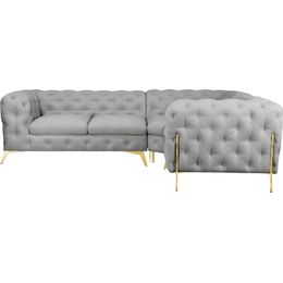 Chesterfield-Sofa Home Affaire "Amaury L-Form", silber, B:264cm H:75cm T:204cm, Struktur (100% Polyester);Samtoptik (100% Polyester), Sofas, Chesterfield-Sofa, moderne Chersterfield-Optik, Breite 262 cm, Fu&szlig;farbe w&auml;hlbar