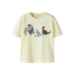 T-Shirt name it "NMMVICTOR SS NREG TOP", M&auml;dchen, Gr. 98, pear sorbet print:dino playing, Jersey, Obermaterial: 100% Baumwolle, bedruckt, normal normal, Rundhals, Shirts T-Shirt
