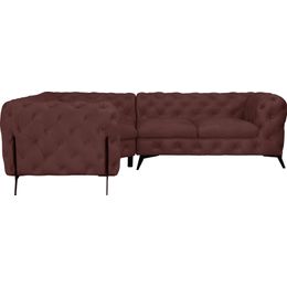 Chesterfield-Sofa Home Affaire "Amaury L-Form", rosa (rose), B:264cm H:75cm T:204cm, Struktur (100% Polyester);Samtoptik (100% Polyester), Sofas, Chesterfield-Sofa, moderne Chersterfield-Optik, Breite 262 cm, Fu&szlig;farbe w&auml;hlbar