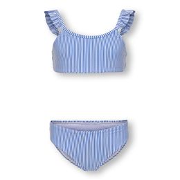 Bandeau-Bikini KIDS Only "KOGSUNNY STRUCTURE BIKINI SET ACC", M&auml;dchen, Gr. 146/152, N-Gr, ultramarine stripes:cloud dancer, Rippware, Polyester, gestreift, strukturiert, Bikini-Sets Bandeau-Bikini, mit kleiner R&uuml;sche an der Schulter
