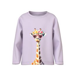Langarmshirt name it "NMFVOTEA LS NREG TOP", M&auml;dchen, Gr. 92, lavender fog print:giraffe sunglasses, Jersey, Obermaterial: 100% Baumwolle, bedruckt, normal normal, Rundhals, Shirts Langarmshirt, mit tollen Tiermotiven