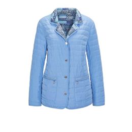 Steppjacke GOLDNER "Kurzgr&ouml;&szlig;e Leichte Druck-Steppjacke zum wenden", Damen, Gr. 21, blau (riviera, gebl&uuml;mt), Obermaterial: 100% Polyester PES., figurumspielend, mit Aufschlag, Jacken Steppjacke, Jacke kann von 2 Seiten getragen werden