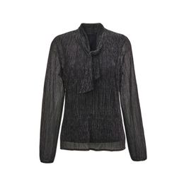 Schluppenbluse GOLDNER "Schluppenbluse aus schimmernder Plisseeware", Damen, Gr. 42, grau (silbergrau, schwarz), Obermaterial: 50% metallisierte Fasern MTF. 50% Polyester PES., festlich, normal, V-Ausschnitt, weit Gummib&uuml;ndchen, Blusen Schluppenbluse, Vorder- und R&uuml;ckseite blickdicht gef&uuml;ttert