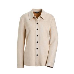 Kurzjacke GOLDNER "Leichte Damenjacke in Velourslederoptik", Damen, Gr. 44, beige, Obermaterial: 95% Polyester PES. 5% Elasthan EL., Manschette, Jacken Kurzjacke, offene Schnittkanten