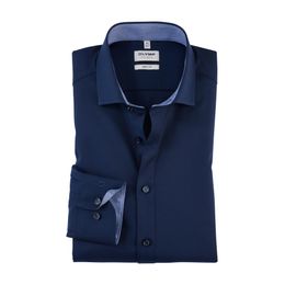 Businesshemd OLYMP "Level Five body fit", Herren, Gr. 37, N-Gr, blau (nachtblau), Web, Obermaterial: 97% Baumwolle, 3% Elastolefin, 2-Knopf-Manschette, Hemden