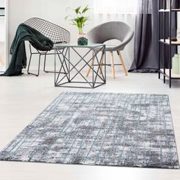 Teppich Carpet City "Moda 1139" Gr. 31, blau, B:140cm H:11mm L:200cm, Kunstfaser, Teppiche, Teppich, L&auml;ufer, weicher Kurzflor, abstrakt, Wohnzimmer