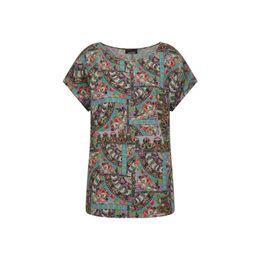 Kurzarmbluse GOLDNER "Viskoseshirt mit Muster-Mix", Damen, Gr. 48, bunt (bunt, gemustert), Obermaterial: 100% Viskose CV., U-Boot-Ausschnitt, Blusen, figurschmeichelender Schnitt