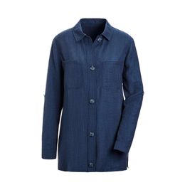 Hemdbluse GOLDNER "Viskose Hemdjacke Langarm", Damen, Gr. 42, blau (marine), Obermaterial: 49% Lyocell CLY. 38% Viskose CV. 13% Polyamid PA., gerade, Manschette, Blusen Hemdbluse, Sonstige
