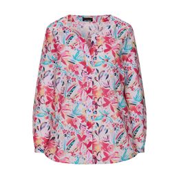 Kurzarmbluse GOLDNER "Kurzgr&ouml;&szlig;e Druckbluse mit floralem Design", Damen, Gr. 23, bunt (bunt, gemustert), Obermaterial: 100% Baumwolle CO., gerade, Blusen, seitliche Schlitze