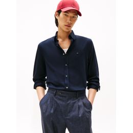 Businesshemd Tommy Hilfiger "PERFORMANCE INTERLOCK", Herren, Gr. M, N-Gr, desert sky, Web, Obermaterial: 70% Baumwolle, 30% Polyester, unifarben, regular fit normal, Rundhals, eingesetzt Manschette, Hemden, elastisches Slim Fit mit Button-Down-Kragen