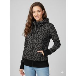 Sweatjacke Ragwear "RYLIE PRINT ZIP O", Damen, Gr. XL, schwarz, Sweatware, Obermaterial: 65% Baumwolle, 35% Polyester, bedruckt, gemustert, normal, Rundhals, Rippb&uuml;ndchen, Sweatjacken Sweatjacke