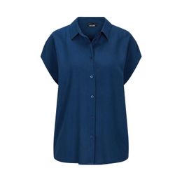 Kurzarmbluse GOLDNER "Viskosebluse mit Hemdkragen", Damen, Gr. 54, blau (dunkelblau), Obermaterial: 100% Viskose CV., figurumspielend, Blusen, Sattel am R&uuml;ckteil mit Kellerfalte
