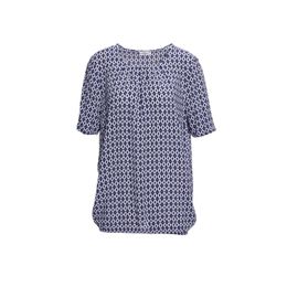 Druckbluse GOLDNER "Farbbrillante Druckbluse mit liebevollen Details", Damen, Gr. 40, blau (marine, wei&szlig;), Obermaterial: 100% Viskose CV., normal, Rundhals, weit Gerade, Blusen Druckbluse, Applikation
