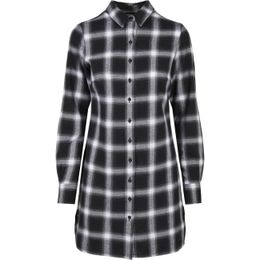 Shirtkleid Urban Classics "Urban Classics Damen Ladies Cotton Check Shirt Dress", Damen, Gr. S, US-Gr&ouml;&szlig;en, schwarz, wei&szlig;, 100% Baumwolle, normal, Rundhals, Kleider Shirtkleid