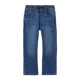5-Pocket-Jeans s.Oliver JUNIOR, Jungen, Gr. 128, N-Gr, blau (blau used), Denim/Jeans, Obermaterial: 85% Baumwolle, 14% Polyester, 1% Elasthan, unifarben, regular fit kn&ouml;chellang, Jeans 5-Pocket-Jeans, mit elastischem Bund und Kordelzug