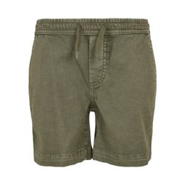 Stoffhose Urban Classics "Urban Classics Herren Boys Strech Twill Joggshorts", M&auml;dchen, Gr. 122/128, Normalgr&ouml;&szlig;en, olive, 98% Baumwolle, 2% Elasthan, unifarben, normal, Hosen Stoffhose