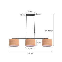 Steinhauer H&auml;ngelampe Stang, schwarz/braun, L&auml;nge 140 cm, Kork, 3-flg.