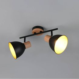 REALITY LEUCHTEN Deckenlampe Delume, schwarz, L&auml;nge 49 cm, 2-flg. Metall/Holz