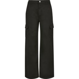 Stoffhose Urban Classics "Urban Classics Damen Ladies High Waist Straight Cargo Pants", Damen, Gr. 31, Normalgr&ouml;&szlig;en, schwarz, 98% Baumwolle, 2% Elasthan, unifarben, loose fit, Hosen Stoffhose