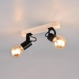 REALITY LEUCHTEN Deckenlampe Lynar, schwarz, Holz, Metall, L&auml;nge 31 cm 2-flg.