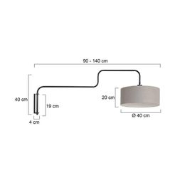 Steinhauer Wandlampe Bloeba, schwarz-schlamm Ausladung, 140 cm Chintz