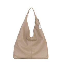 Lucca Baldi Leder-Schultertasche "Catanzaro" in Taupe - (B)45 x (H)36 x (T)5 cm - 76% | Damen-taschen