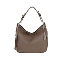 Anna Morellini Leder-Schultertasche "Fiorella" in Taupe - (B)30 x (H)27 x (T)9 cm - 79% | Damen-taschen