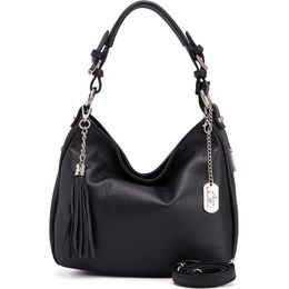 Anna Morellini Leder-Schultertasche "Fiorella" in Schwarz - (B)30 x (H)27 x (T)9 cm - 77% | Damen-taschen