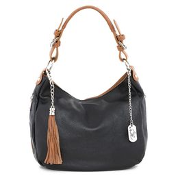 Anna Morellini Leder-Schultertasche "Fiorella" in Schwarz - (B)30 x (H)27 x (T)9 cm - 77% | Damen-taschen