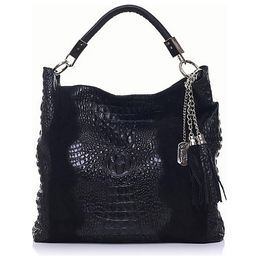 Anna Morellini Leder-Schultertasche "Alessandra" in Schwarz - (B)38 x (H)36 x (T)14 cm - 76% | Damen-taschen