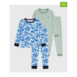 Petit Bateau 2er-Set: Pyjamas in Gr&uuml;n/ Blau - 56% | Gr&ouml;&szlig;e 116 | Baby-waesche