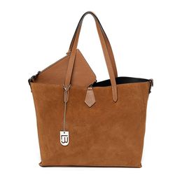 Lucca Baldi Leder-Schultertasche "Imerese" in Hellbraun - (B)46 x (H)30 x (T)12 cm - 77% | Damen-taschen