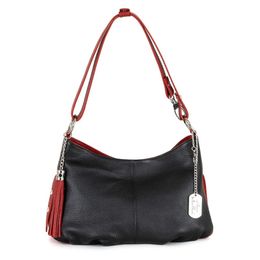 Anna Morellini Leder-Schultertasche "Mia" in Schwarz - (B)30 x (H)20 x (T)8 cm - 79% | Damen-taschen
