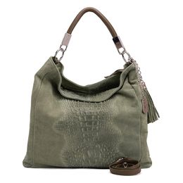 Anna Morellini Leder-Schultertasche "Alessandra" in Khaki - (B)38 x (H)36 x (T)14 cm - 75% | Damen-taschen