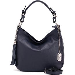 Anna Morellini Leder-Schultertasche "Fiorella" in Dunkelblau - (B)30 x (H)27 x (T)9 cm - 76% | Damen-taschen