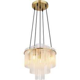 Globo LIGHTING H&auml;ngeleuchte "GORLEY", &Oslash; 40cm H: 120cm, 1 Stk.goldfarben matt, Wohnzimmer, Leuchten, H&auml;ngelampe goldfarben Glasst&auml;be opal klar