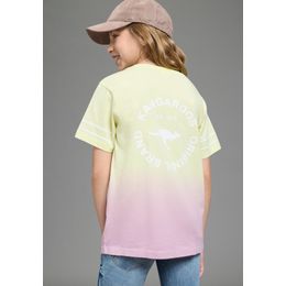 Kangaroos M&auml;dchen T-Shirt "Kangaroos mit trendigem Farbverlauf"gelb, lila, Gr. 140, bedruckt, Jersey, Obermaterial: 100% Baumwolle, Shirts,