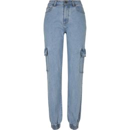 Urban Classics Damen Bequeme Jeans "Urban Classics Damen Ladies Organic Stretch Denim Cargo Pants"clearblau bleached, Gr. 30, unifarben, 50%