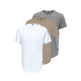 Only & Sons Rundhalsshirt ONLY & SONS "ONSMATT LONGY SS TEE 3-PACK", Herren, Gr. L, hellwei&szlig; pack:1brightwei&szlig;1crockery1ultimategray, Single Jersey, Obermaterial: 100% Baumwolle, unifarben, relaxed fit normal, Rundhals, Shirts Rundhalsshirt