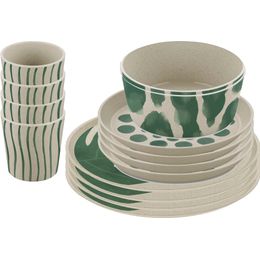 Kombiservice Koziol "Geschirr-Set, Service CONNECT SET MONSTERA", beige (nature desert sand), 16 Stk., Kunststoff, Geschirr-Sets, Kombiservice, Made in Germany, 16 Teile, f&uuml;r 4 Personen