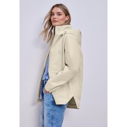 Parka Street One, Damen, Gr. 38, powder beige, Web, 69% Baumwolle, 31% Polyester, unifarben, comfort fit normal, ohne Ausschnitt, abgesteppt, Jacken Parka, mit Kapuze