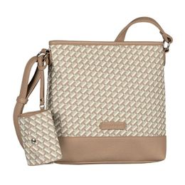 Umh&auml;ngetasche Tom Tailor "Xenia", Damen, Gr. B/H/T: 25cm x 25cm x 6,5cm, printed taupe, Polyurethan, colorblocking, gepflegt, mehrfarbig, Taschen Umh&auml;ngetasche, mit raffiniert geometrischen "T" Print des Logos auf dem Taschenk&ouml;rper