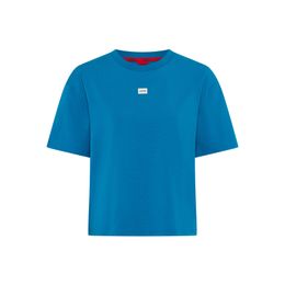 T-Shirt HUGO UNDERWEAR "Signature", Damen, Gr. L, bright blau 430, Jersey, Obermaterial: 48% Baumwolle, 48% Modal, 4% Elasthan, Rundhals, Shirts T-Shirt, normale Passofrm, Rundhals