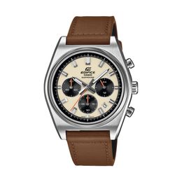 Chronograph CASIO EDIFICE, edelstahlfarben, braun, Armbanduhren, Herren, Chronograph, Quarzuhr, Armbanduhr, Herrenuhr, analog, Tag, Stoppfunktion