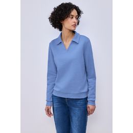 Sweatshirt Street One, Damen, Gr. 34, bonnet blau, Sweatware, 85% Baumwolle, 15% Polyester, unifarben, comfort fit, hoch geschlossener Ausschnitt, B&uuml;ndchen, Sweatshirts Sweatshirt